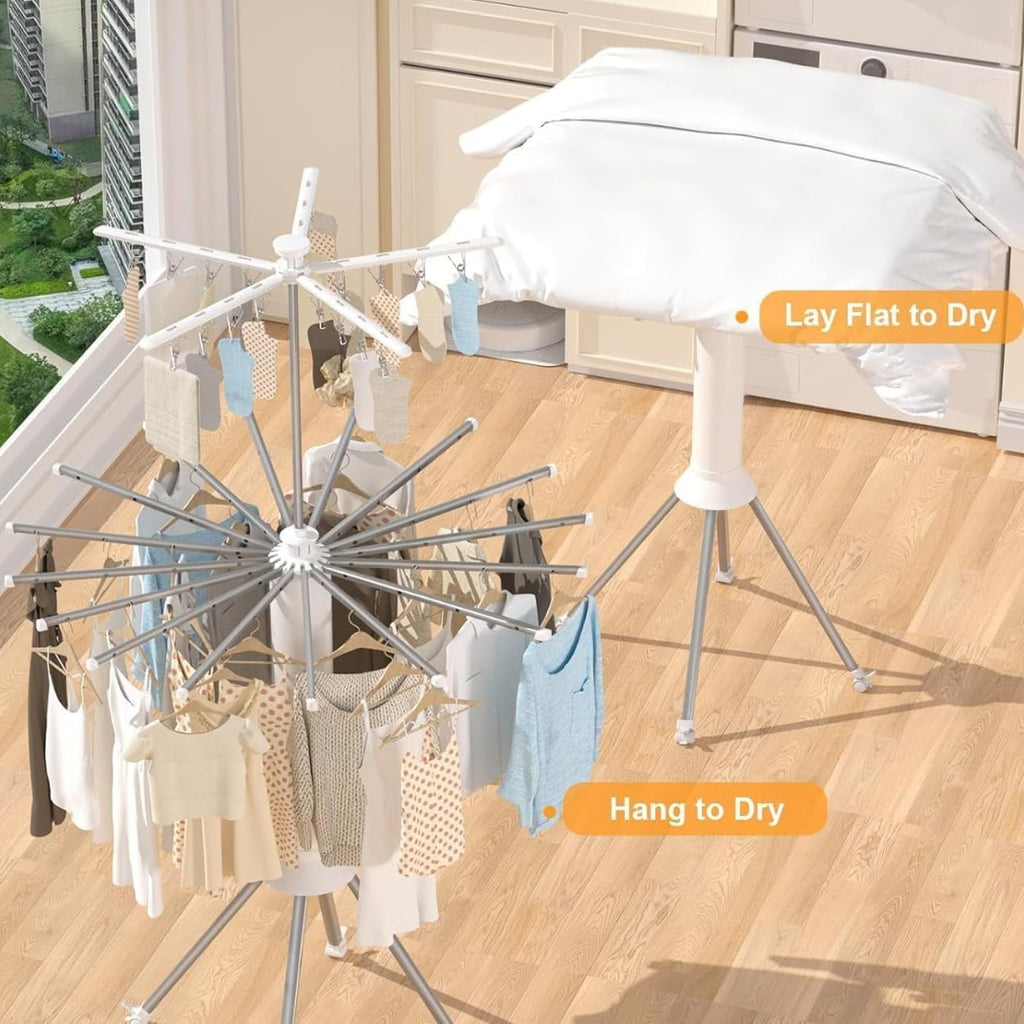 Foldable 360° Rotating Clothes Drying Stand Aluminum Tripod Laundry Ra ...