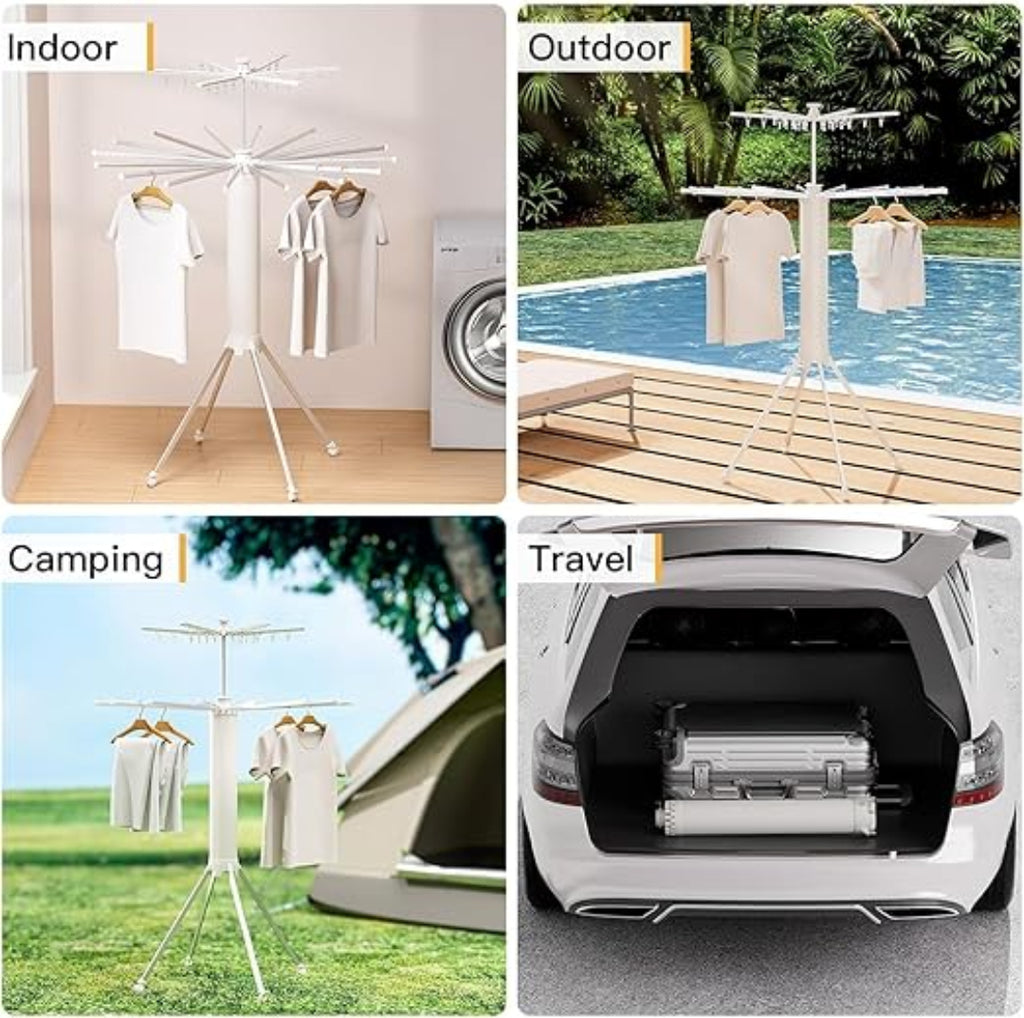 Foldable 360° Rotating Clothes Drying Stand Aluminum Tripod Laundry Ra ...